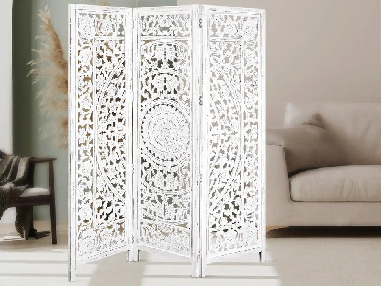 Carved Lace 3 Panel Screen - Showhome Furniture